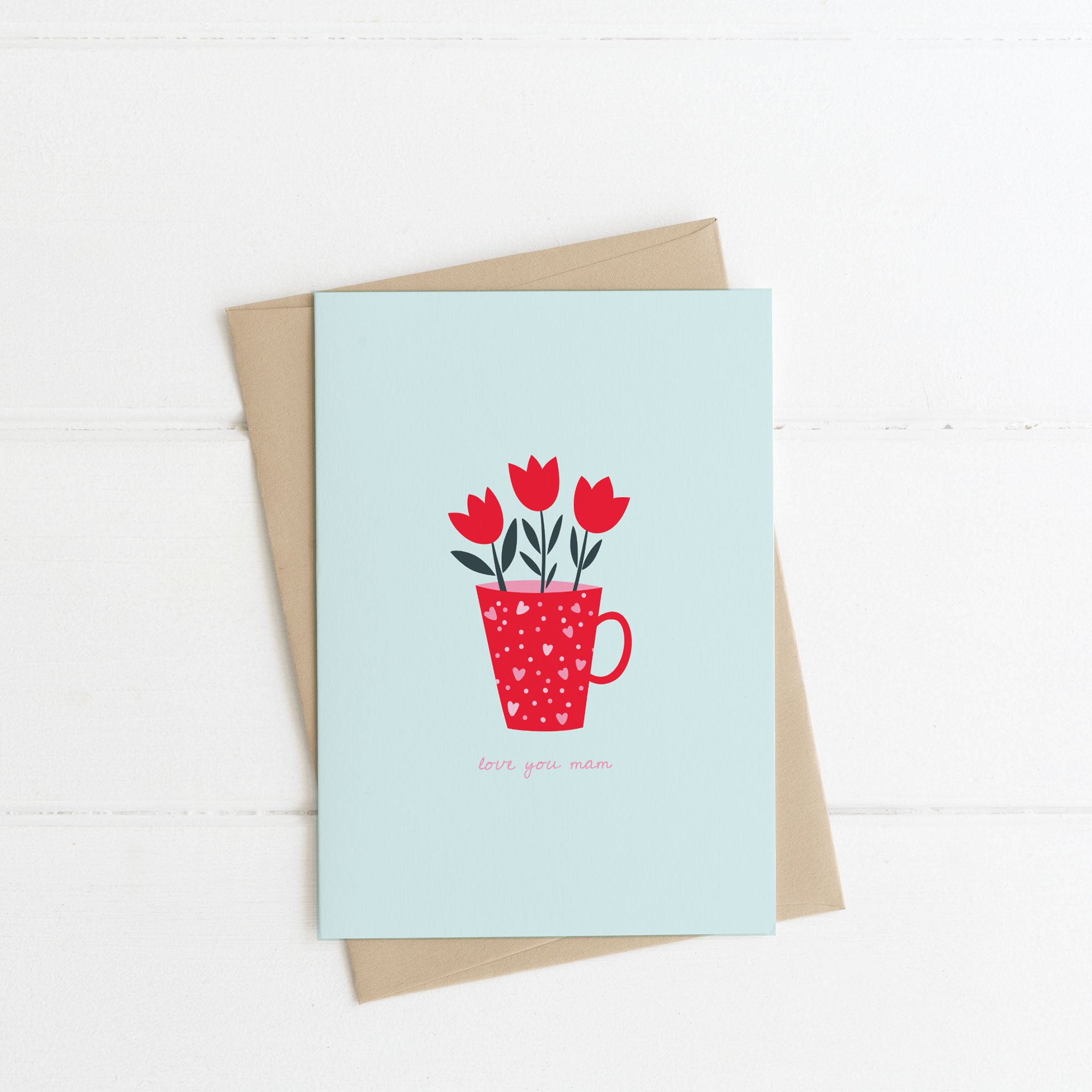Mothers Day Card | Cup of Red Flowers | Lilly & Bright | Irish Design